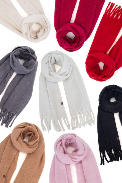 C.C Solid Woven Scarf with Lurex Winter Scarf-SFC0001 - HANA WHOLESALE