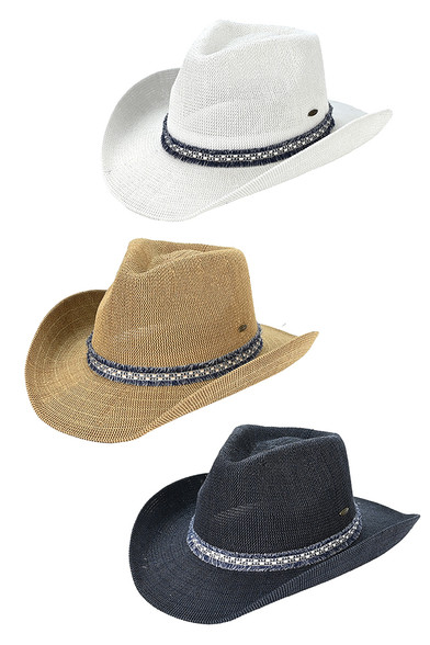 C.C Cowboy Hat With Fringe Trim Bands-CBC0035 - HANA WHOLESALE