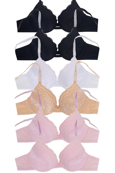 Stone Strap Point Solid Lace Trim Push Up Bra-6343 (6pcs) - HANA WHOLESALE