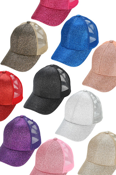 C.C Glitter Mesh Back Criss-Cross Ponytail Cap -BTB8063 - HANA WHOLESALE