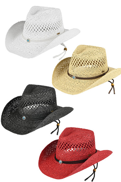 C.C Paper Weave Cowboy Hat with Turquoise-CBC0140 - HANA WHOLESALE