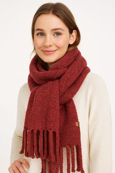 C.C Heathered Solid Woven Fringe Oblong Scarf-SFC0135 - HANA WHOLESALE