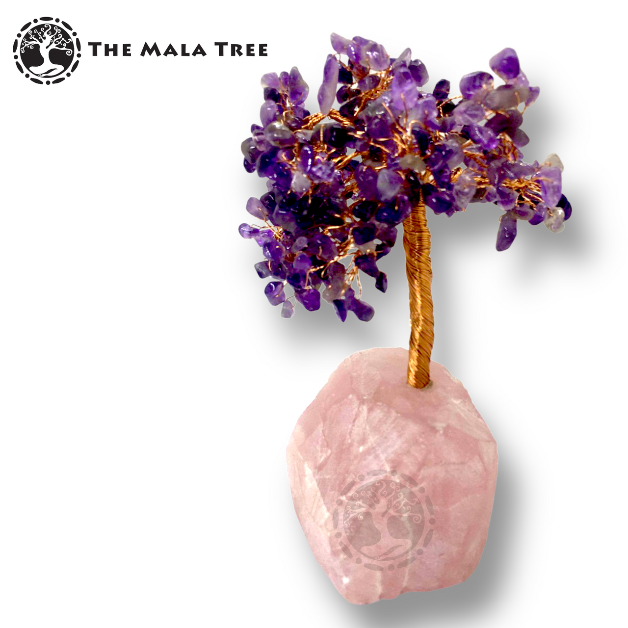 AMETHYST Gem Tree on Rose Quartz (6 Inches) - The Mala Tree