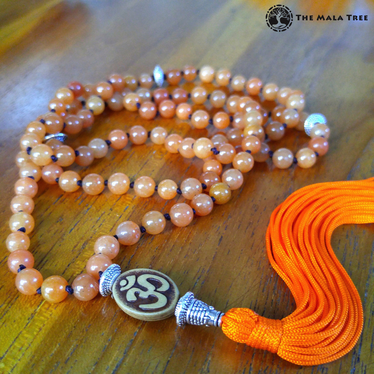 Tibetan ORANGE AVENTURINE OM Mala - The Mala Tree