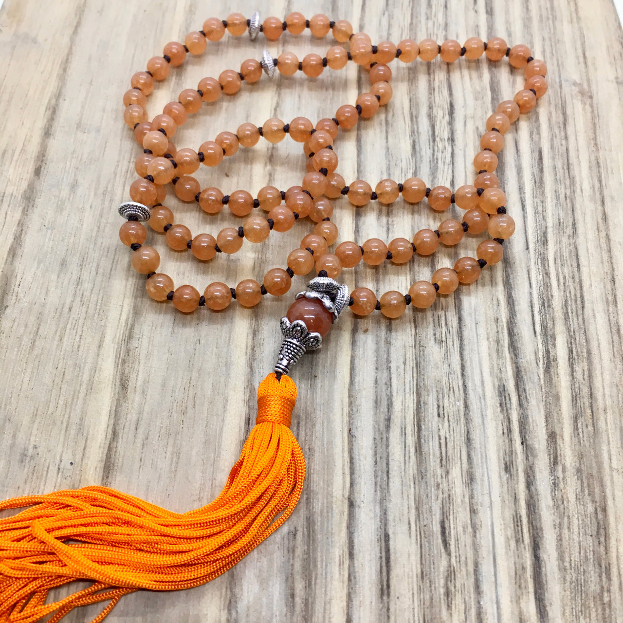Tibetan Style ORANGE AVENTURINE Bespangled Mala - The Mala Tree