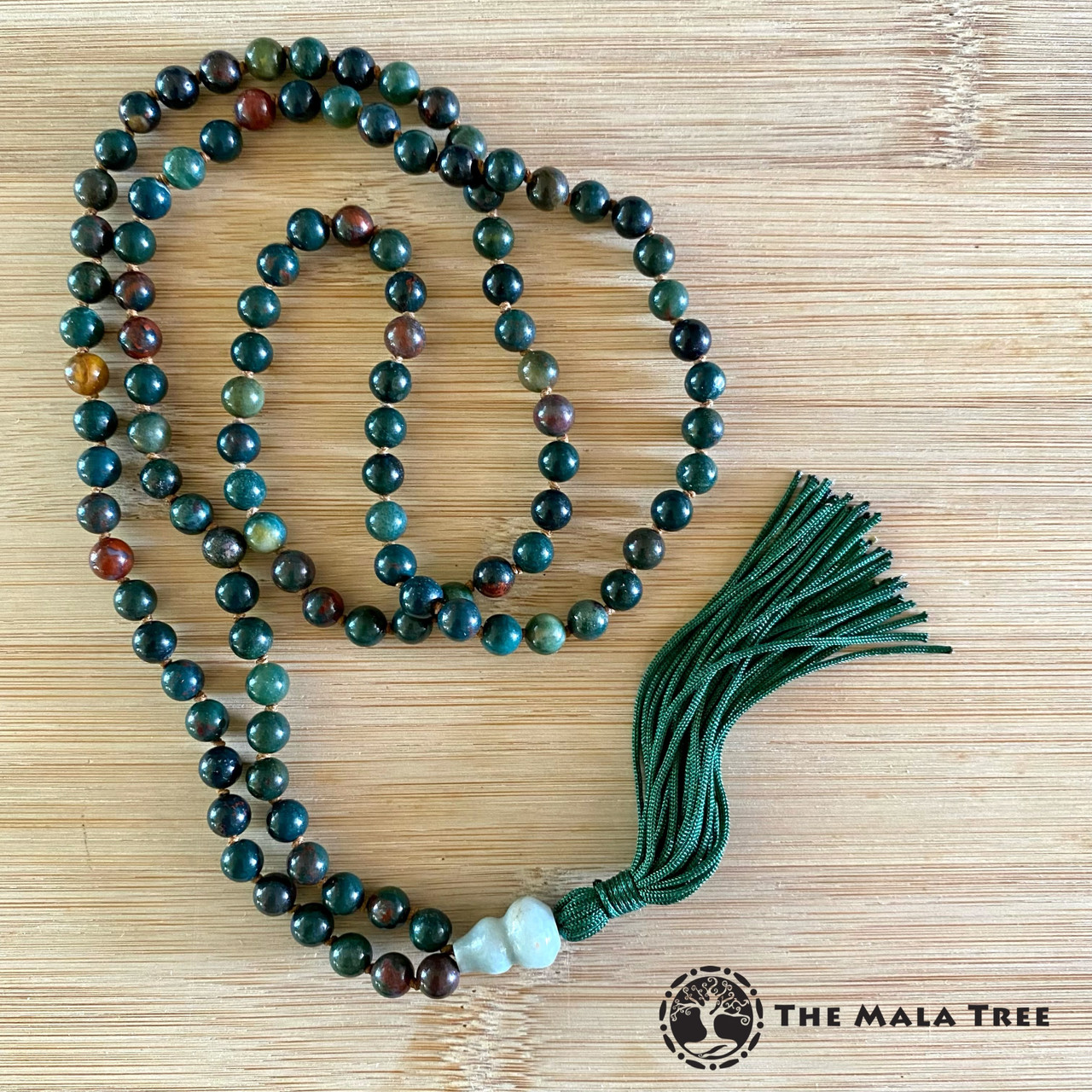 BLOODSTONE JADE WULOU GURU 108 Mala - The Mala Tree