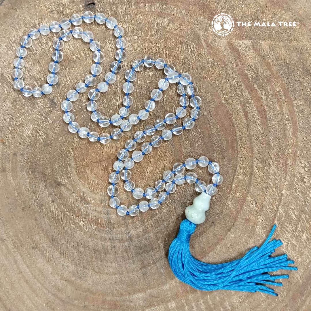CLEAR QUARTZ JADE WULOU GURU MALA - The Mala Tree