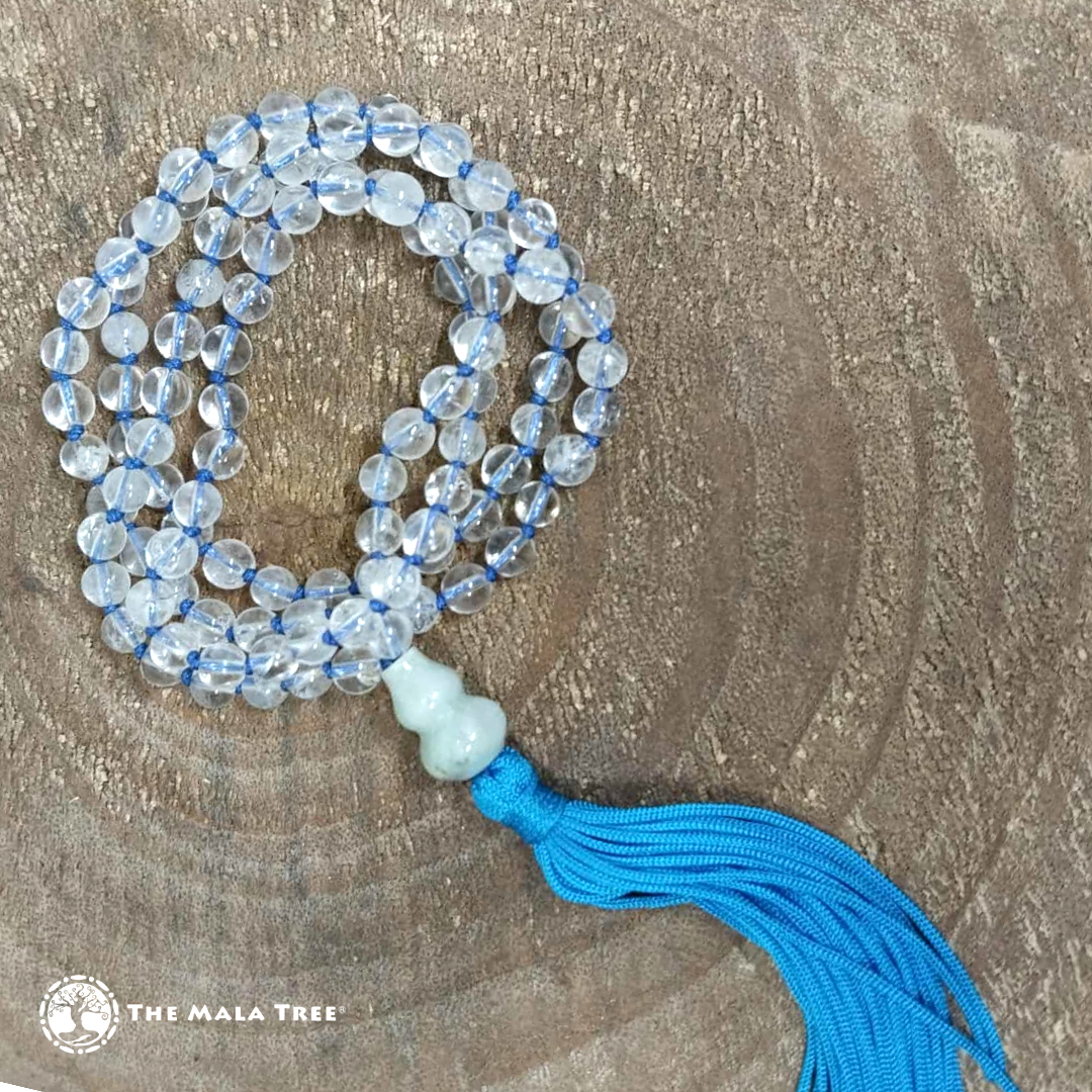 CLEAR QUARTZ JADE WULOU GURU MALA - The Mala Tree
