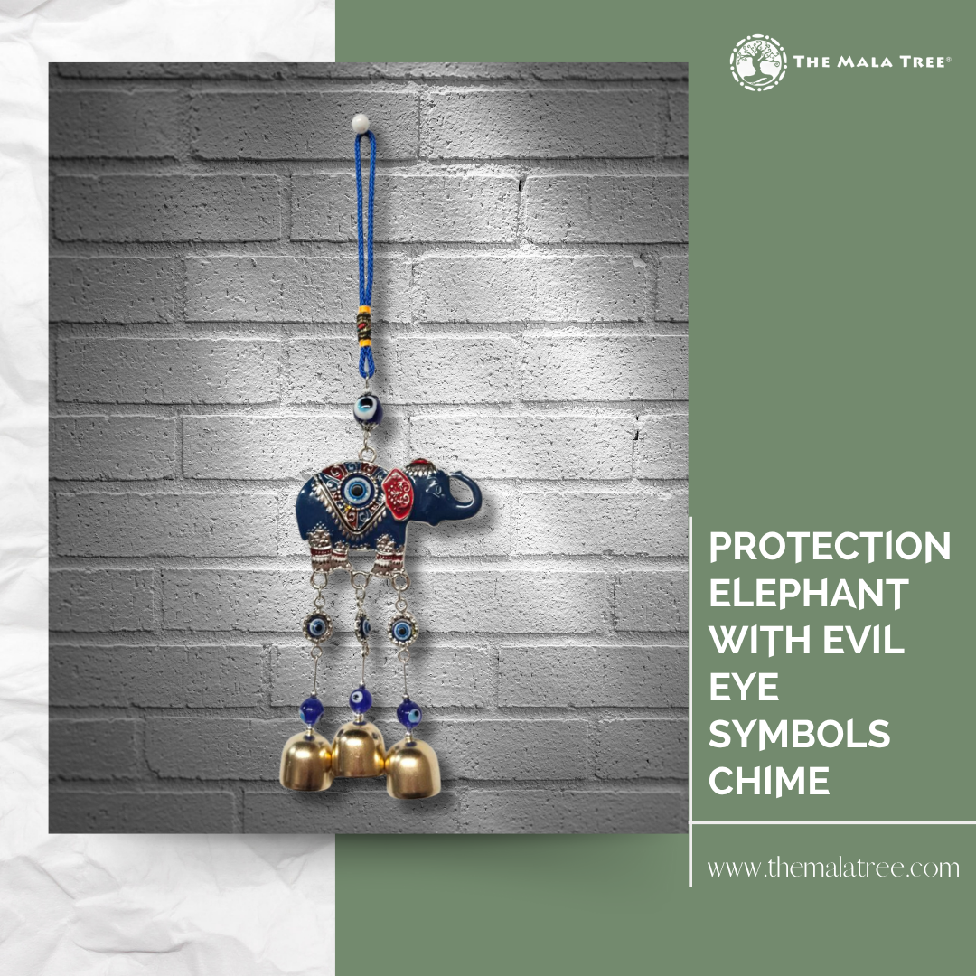 Protection Elephant with Evil Eye Symbols Chime - The Mala Tree