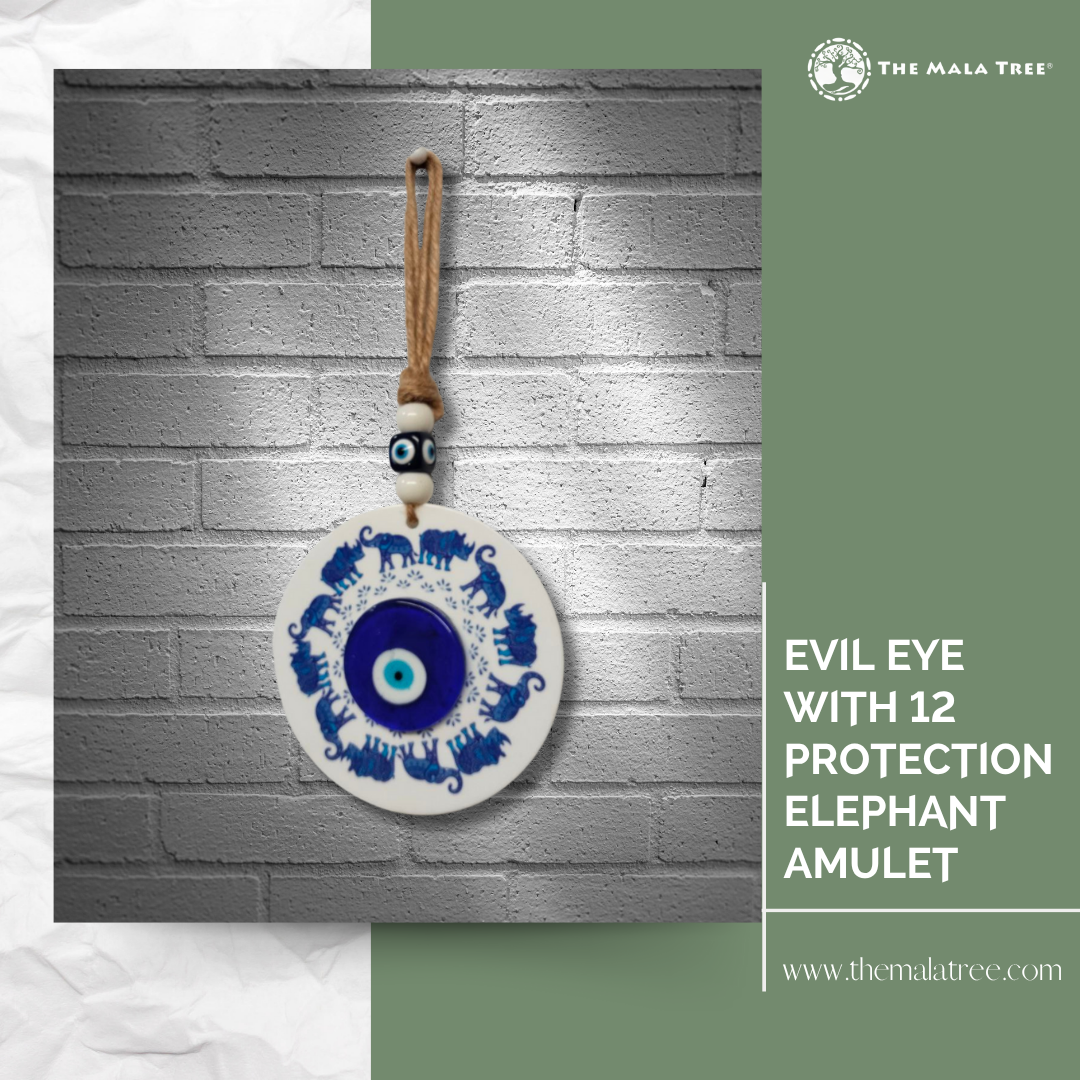 Evil Eye with 12 Protection Elephants and Rhinos AMULET - The Mala Tree