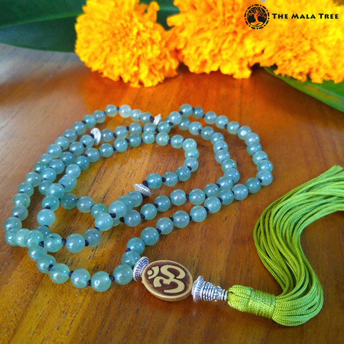 Tibetan GREEN AVENTURINE OM Mala - The Mala Tree
