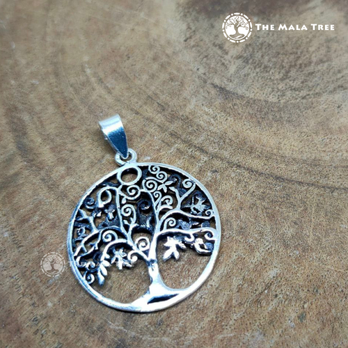 TREE OF LIFE WITH FILIGREE (Round) Silver Pendant - The Mala Tree