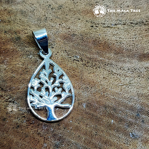 TREE OF LIFE ON TEAR DROP FRAME Silver Pendant - The Mala Tree