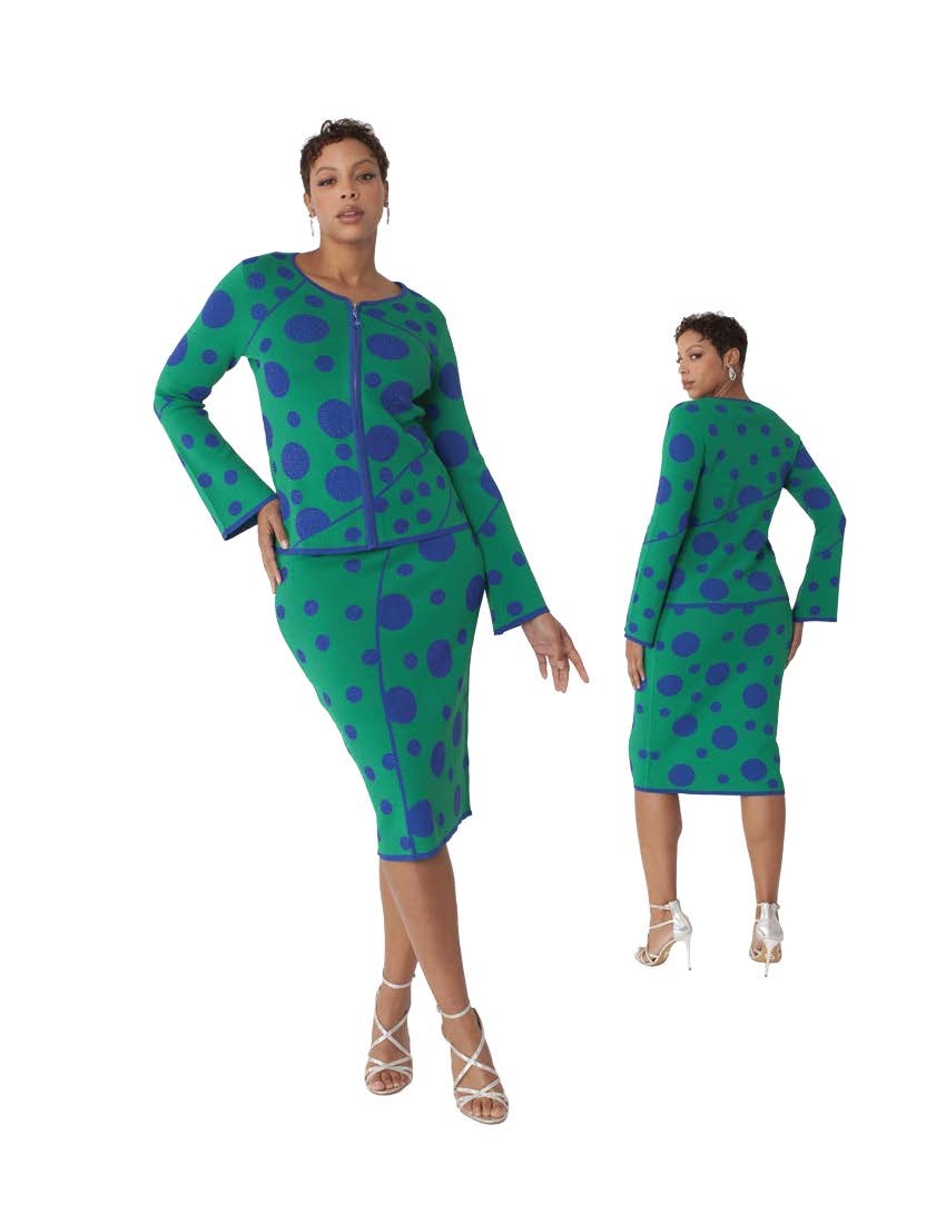 Elegance Fashions | Kayla Knits 5343 2Pc Skirt Suit - Emerald/Blue
