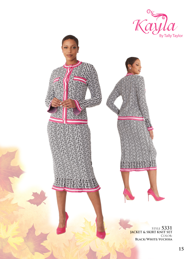 Elegance Fashions | Kayla Knits 5331 2Pc Skirt Suit - Black/White/fuchsia