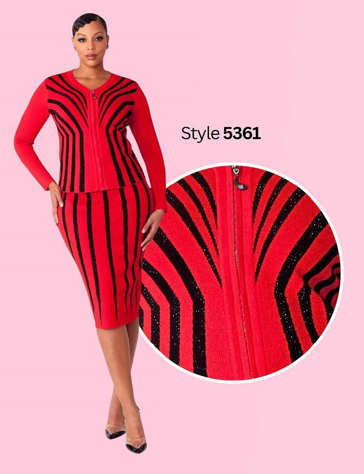 Elegance Fashions | Kayla Knits 5361 2Pc Skirt Suit - Red/Black