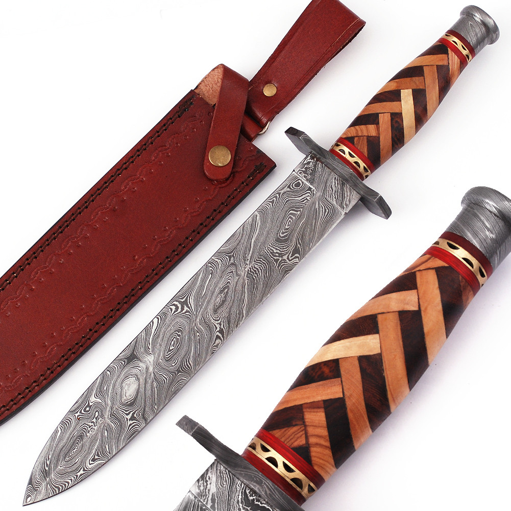 Arabian Nights Damascus Steel Dagger with Leather Sheath - SwordsSwords.com