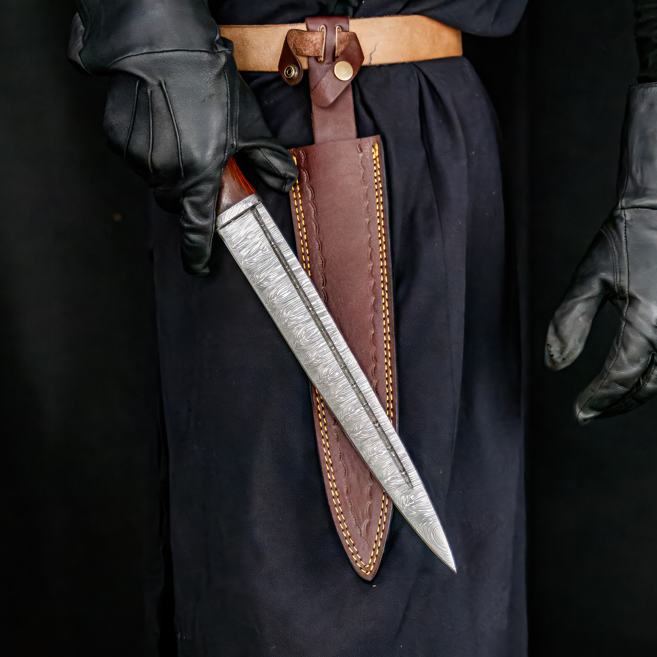 Sacred Path Damascus Steel Ceremonial Dagger Knife w/ Genuine Leather ...