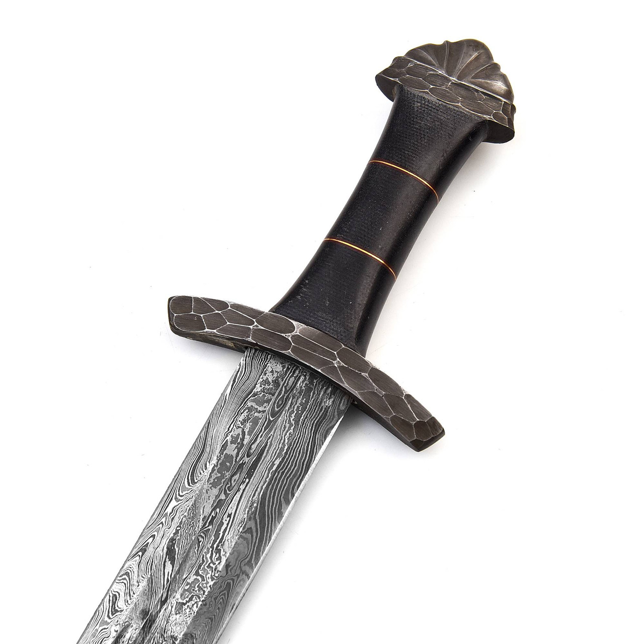 Damascus Steel Sword with Triple Fuller and Leather Sheath – Durable ...