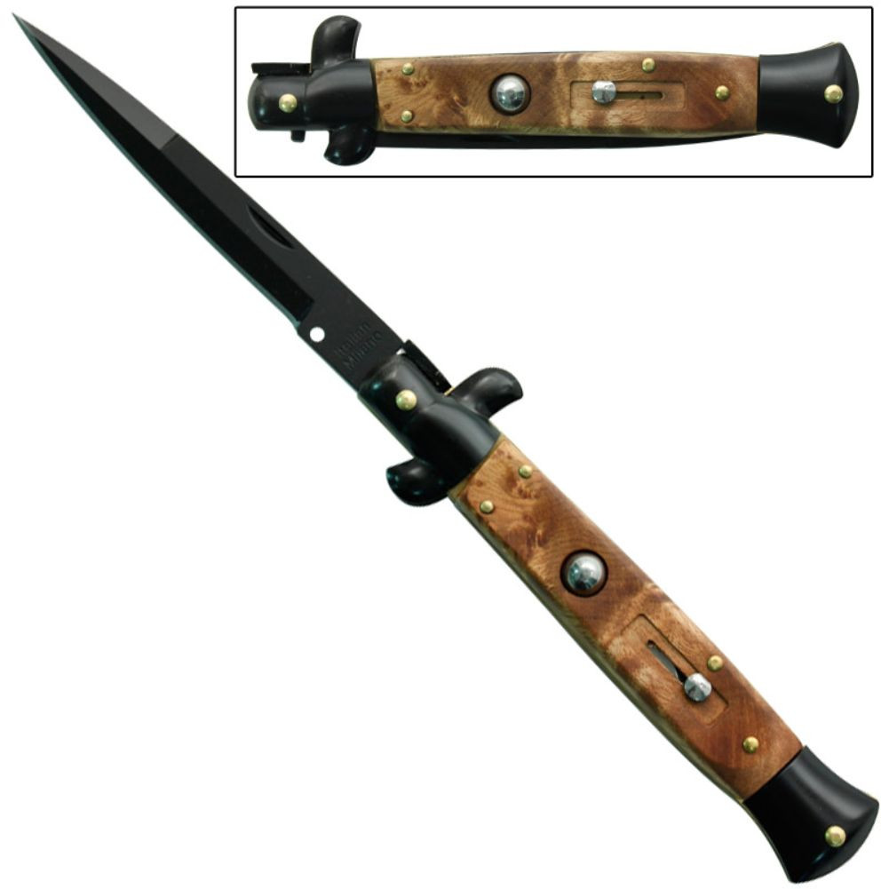 IL Grande Italian Milano Stiletto Black Marble Automatic Knife