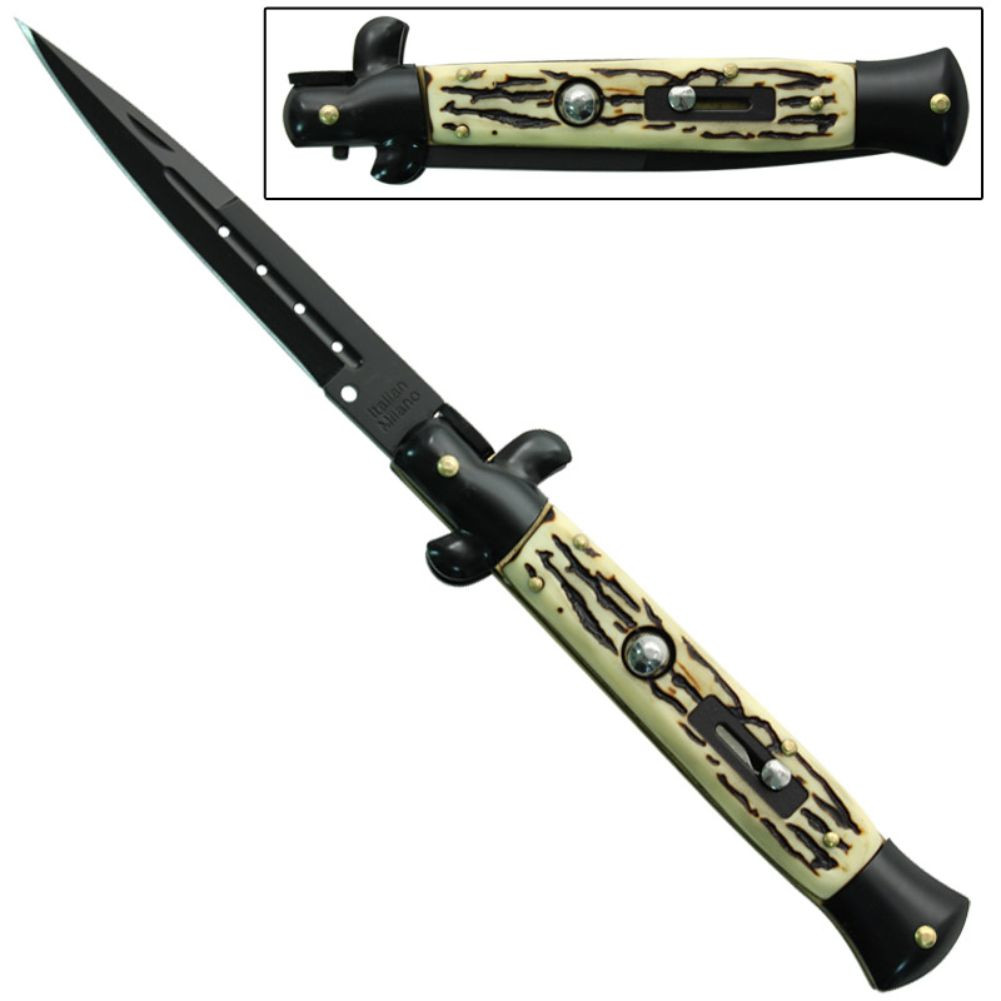 IL Grande Italian Milano Stiletto Black Marble Automatic Knife