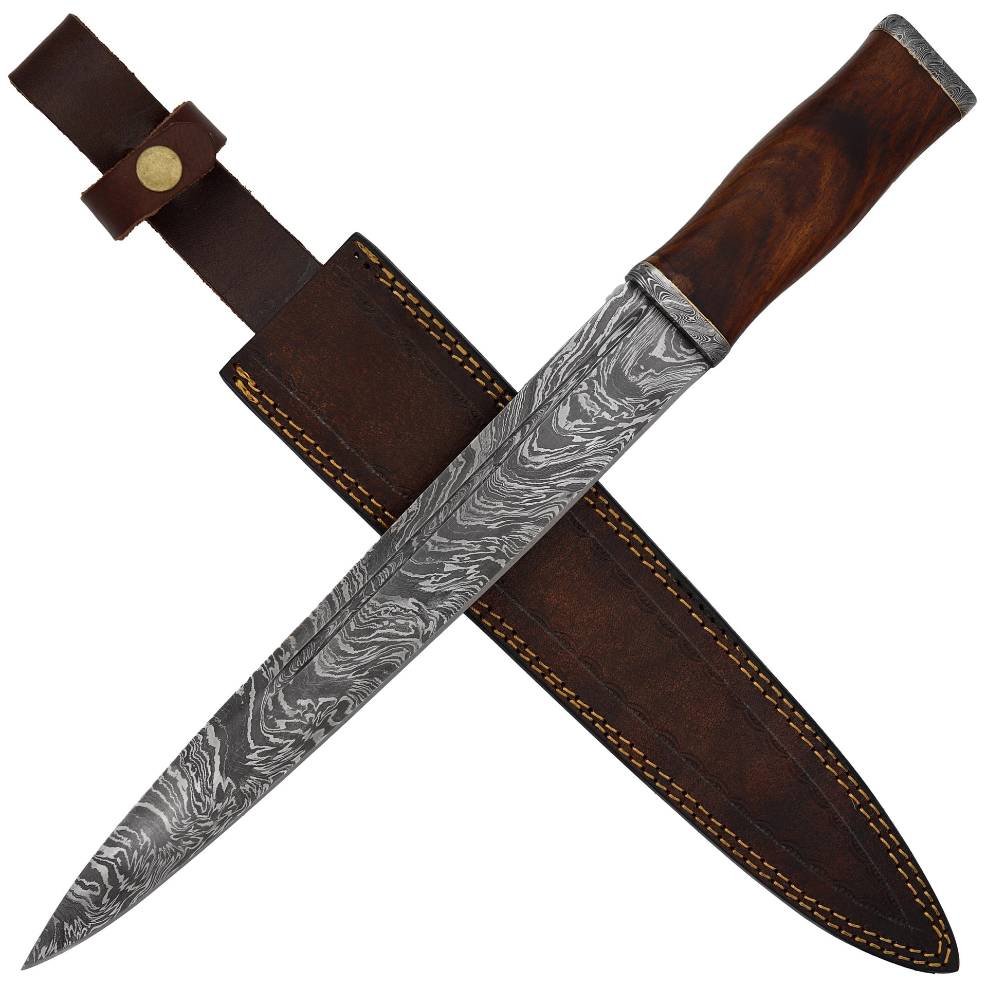 Arabian Nights Damascus Steel Dagger with Leather Sheath - SwordsSwords.com