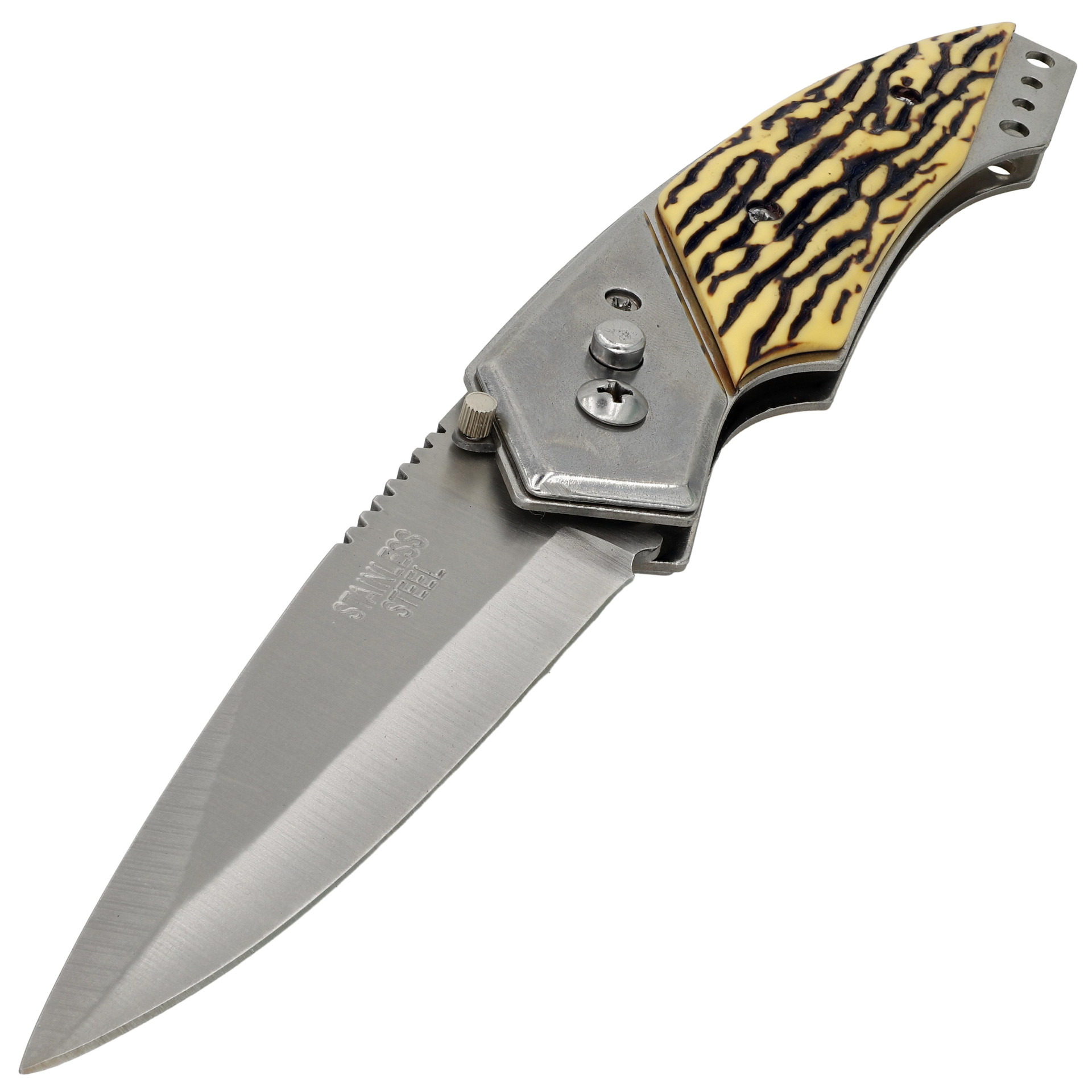 Rough Surface Push Button Automatic Stainless-Steel Drop Point Textured ...