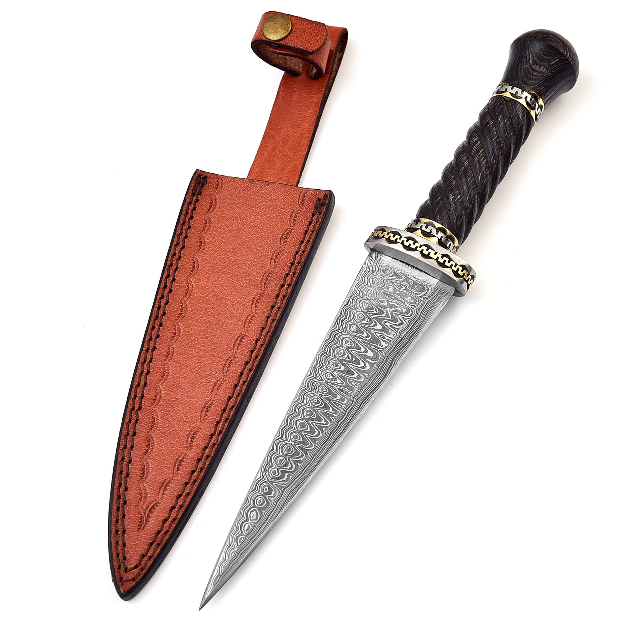 Arabian Nights Damascus Steel Dagger with Leather Sheath - SwordsSwords.com