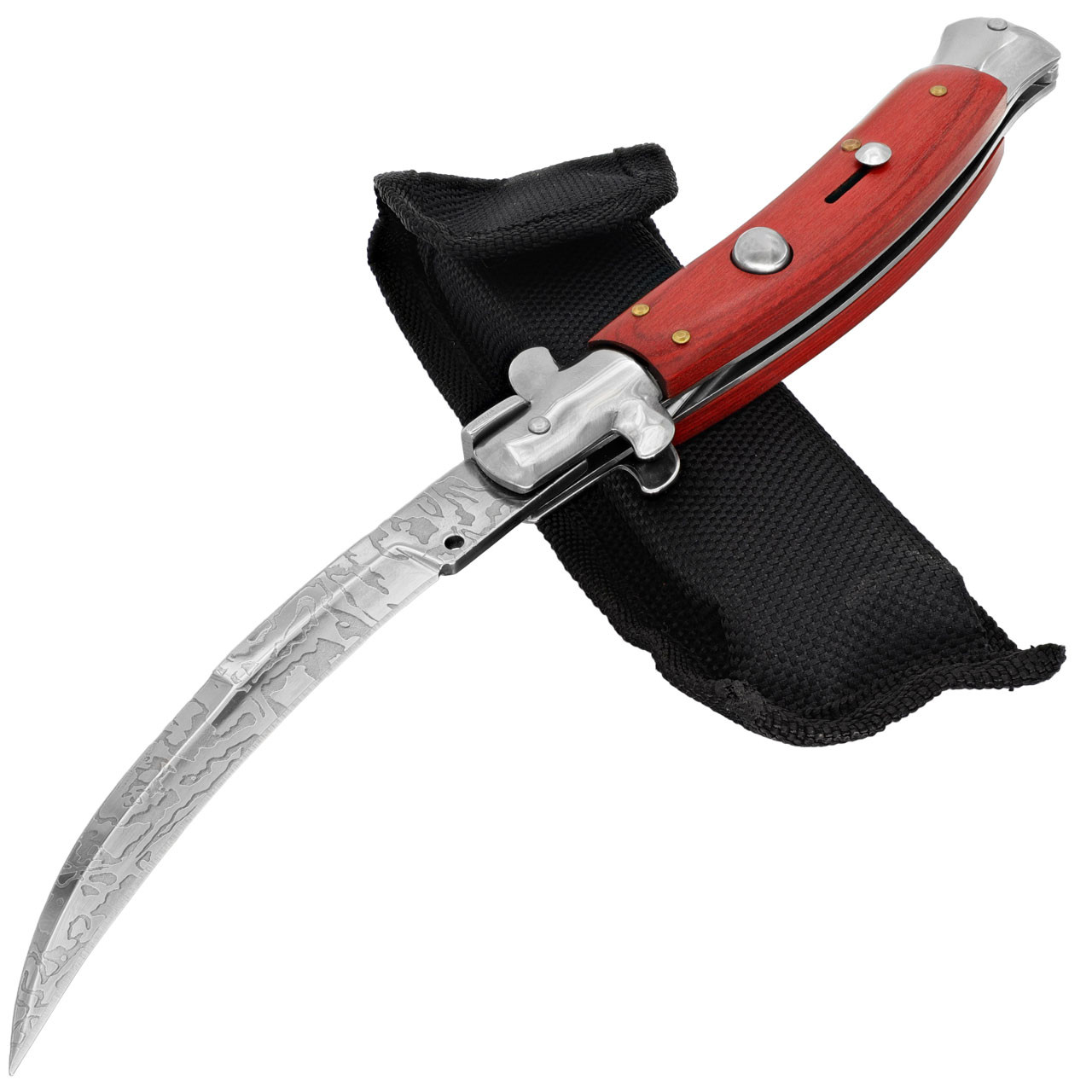 SP03 Hooked On You Auto Curved Blade Bolster Lock Stiletto Knife Red ...