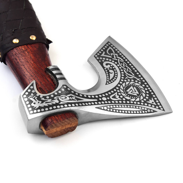 Vikinger Viking Medieval Battle Axe | Decorated Blade w/ Black Leather ...