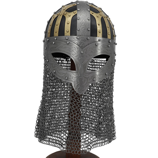 Viking Chainmail Helmet with Brass Accents | Decorated Viking ...