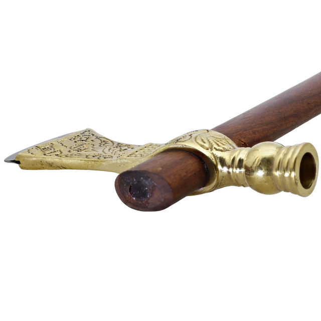 Mini Engraved Smoking Hawk with Brass Axe and Steel Blade