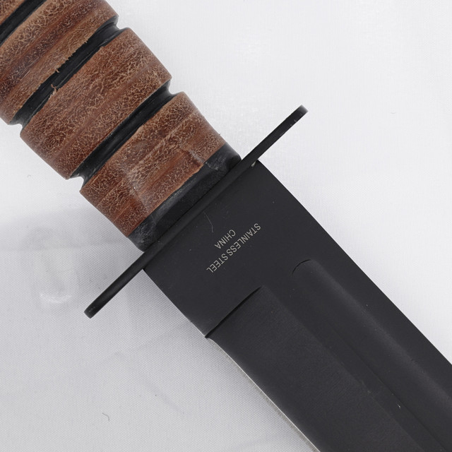 Military Style Leather Handle Fighting Knife with Straight Edge & Nylon ...