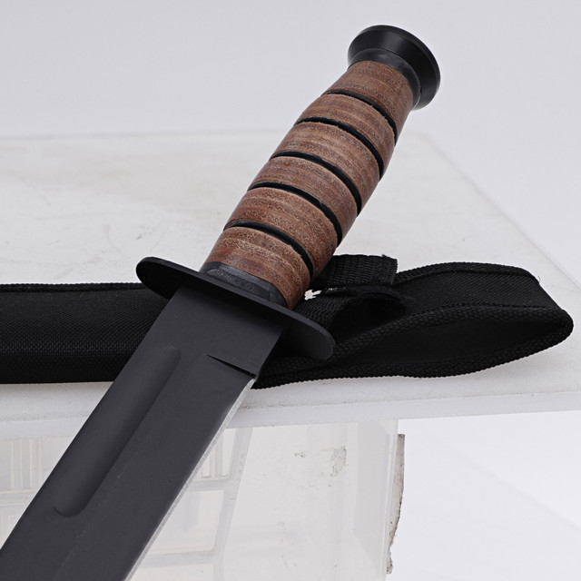 Military Style Leather Handle Fighting Knife with Straight Edge & Nylon ...
