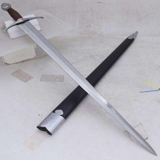 Medieval Hand Forged Double Edge Sword with Leather Scabbard – Battle Ready