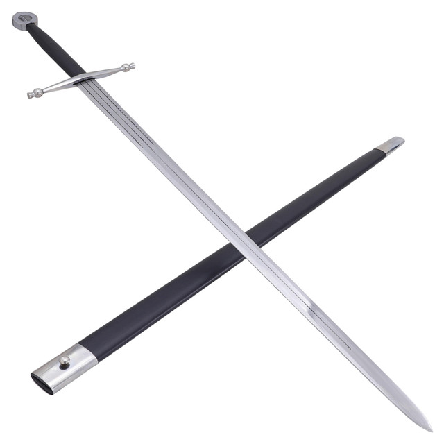 Two-Handed Medieval Longsword with Leather-Wrapped Scabbard