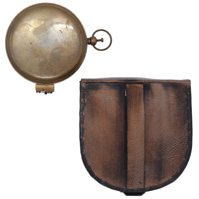 Antique Finish Brass Pocket Compass with Leather Case
