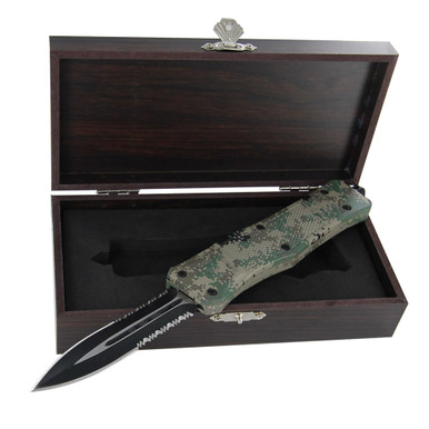 Woodland Camo Automatic BA Knife Gift Set - SwordsSwords.com