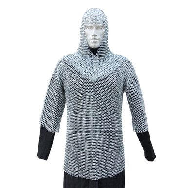 Battle Ready Medieval Habergeon Chainmail Armor Coif Set - SwordsSwords.com