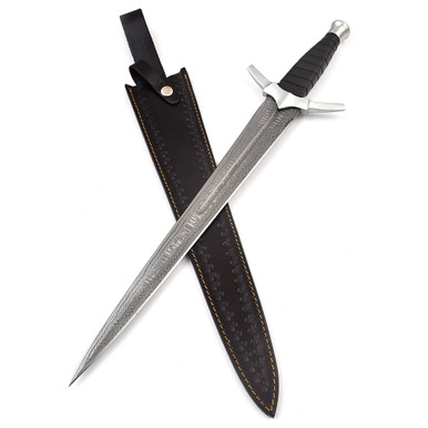 Devil’s Toothpick Damascus Steel Short Sword w/ Bovine Leather Sheath