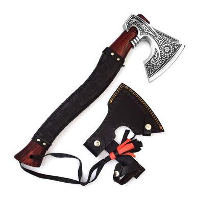 Vikinger Viking Medieval Battle Axe | Decorated Blade w/ Black Leather ...