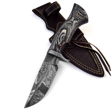 Curse Breaker Dense Twist Damascus Steel Hunting Knife with Hand Tooled ...