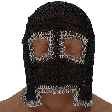 Butted Chainmail Armor Coif Full Face Coverage | Black and Silver ...