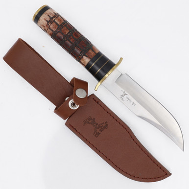Elk Ridge Fixed Blade Hunting Knife with Wood and Bone Handle – Leather ...