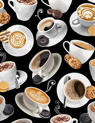 Timeless Treasures - Coffee - Back To The Grind - Tossed Coffee in Cups ...