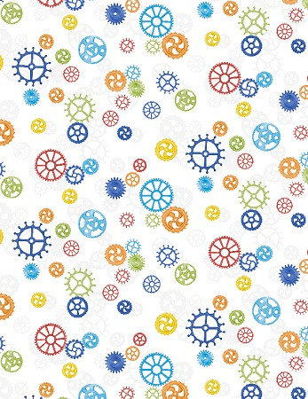 Wilmington Prints - Alpha-Bots - Gears All Over, White - Lancaster Home ...