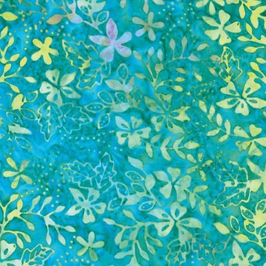 Benartex Batiks - Bali Palette Caribbean - Floral Sprigs, Turquoise ...