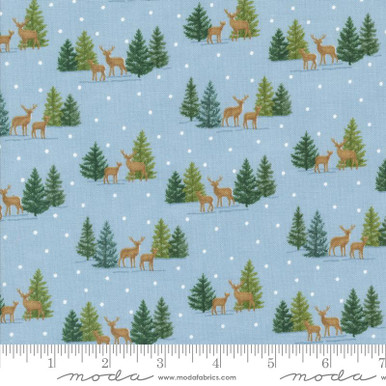 Moda - Woodland Winter - Tiny Deer & Pine Trees, Sky Blue - Lancaster ...