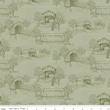 Riley Blake - Covered Bridges in Fall - Toile, Sage - Lancaster Home ...