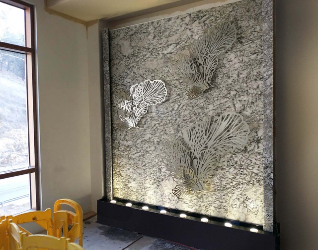 Stone Tile Waterfall with Decorative Logo - Water Gallery